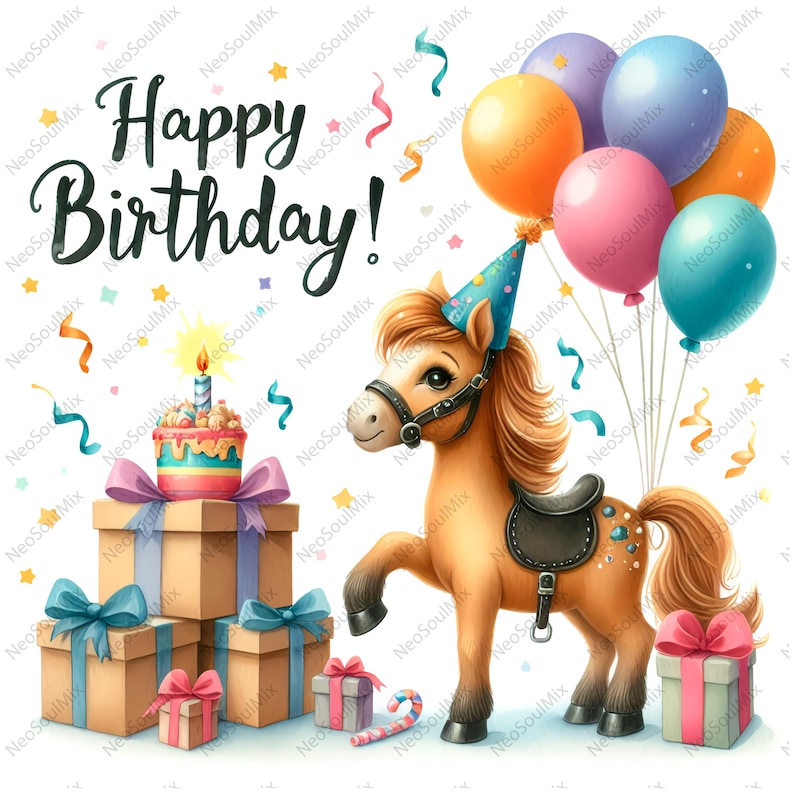 24 Horse Birthday Clipart | Birthday Horse Clipart Bundle | Printable ...