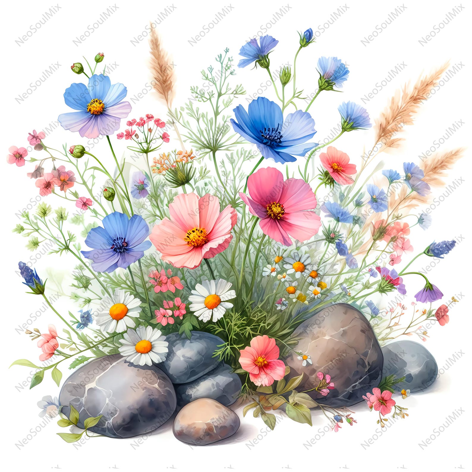 23 Wildflowers and Stones Clipart, Floral Clipart, Jpgs, Commercial Use ...