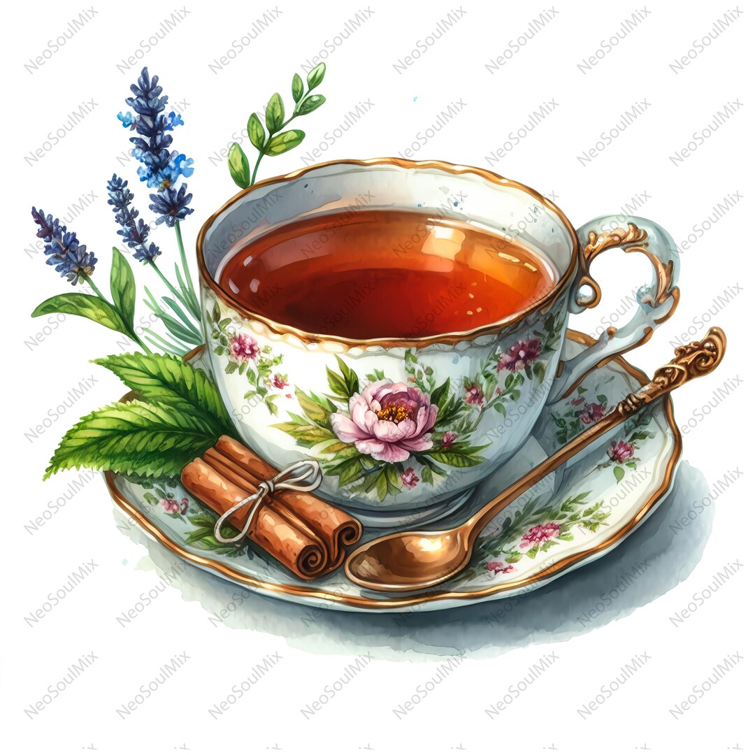 20 Tea Clipart | Tea Mug | Floral Tea Set | Printable Watercolor ...