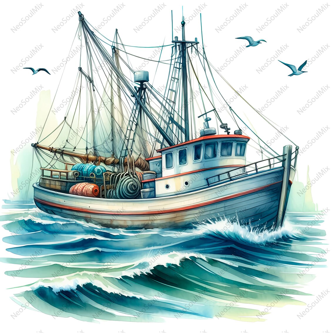 24 Fishing Trawlers Clipart | Colorful Fishing Boats Illustrations ...