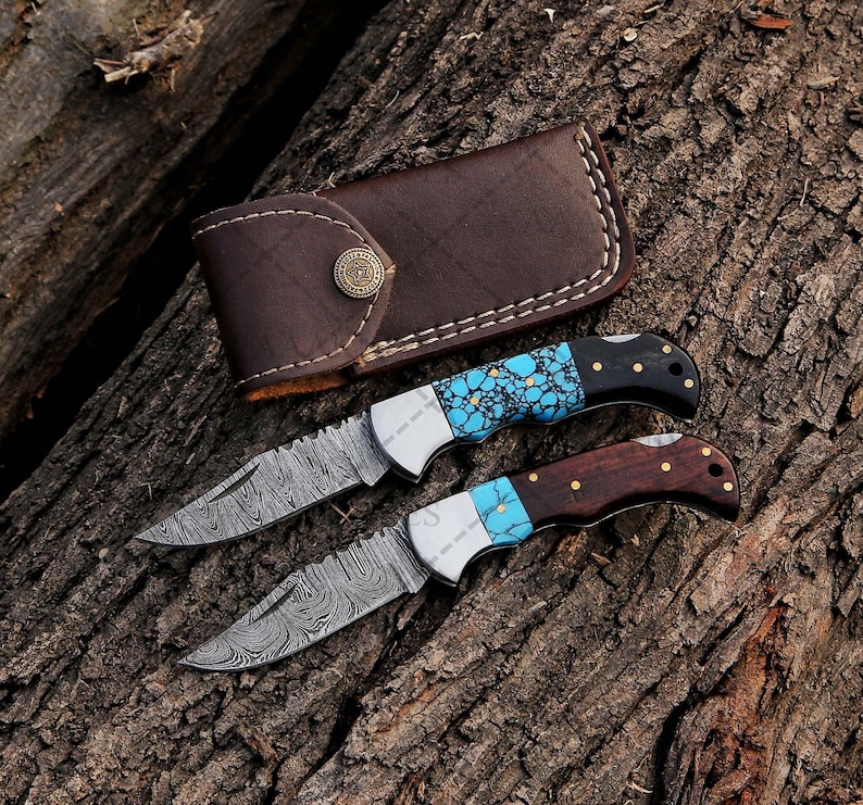 Handmade Folding Knife With Turquoise Handle - Pocket Knives - Perfect ...