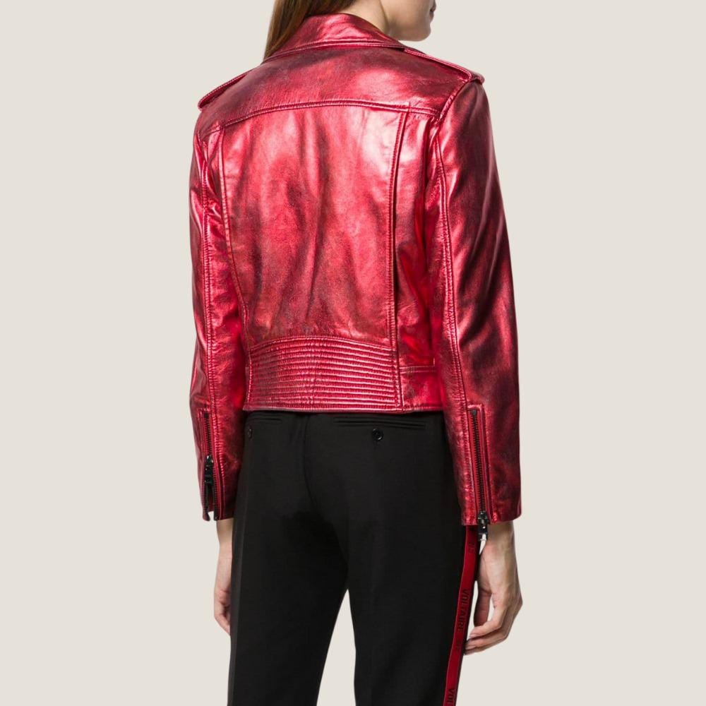 Metallic Red Biker Jacket – Women’s Leather Moto Jacket – Shiny Party ...