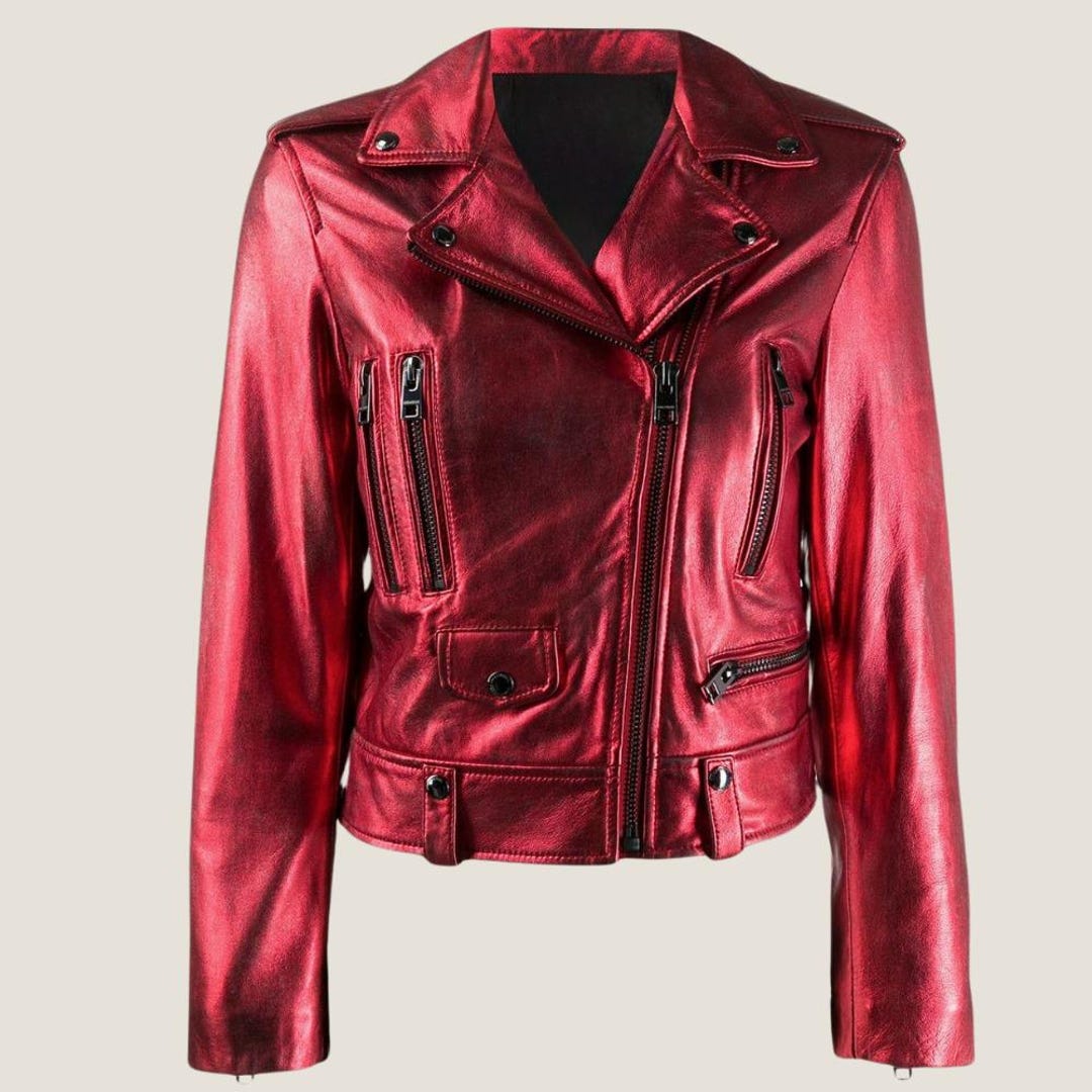 Metallic Red Biker Jacket – Women’s Leather Moto Jacket – Shiny Party ...