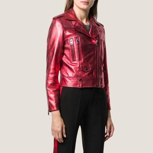 Metallic Red Biker Jacket – Women’s Leather Moto Jacket – Shiny Party ...