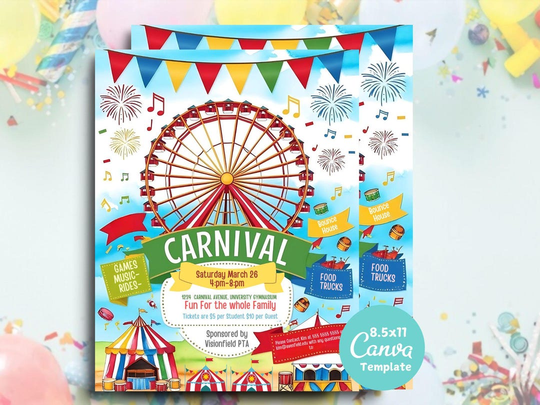 Editable Spring Carnival Flyer Canva Template, Circus Party Invite ...