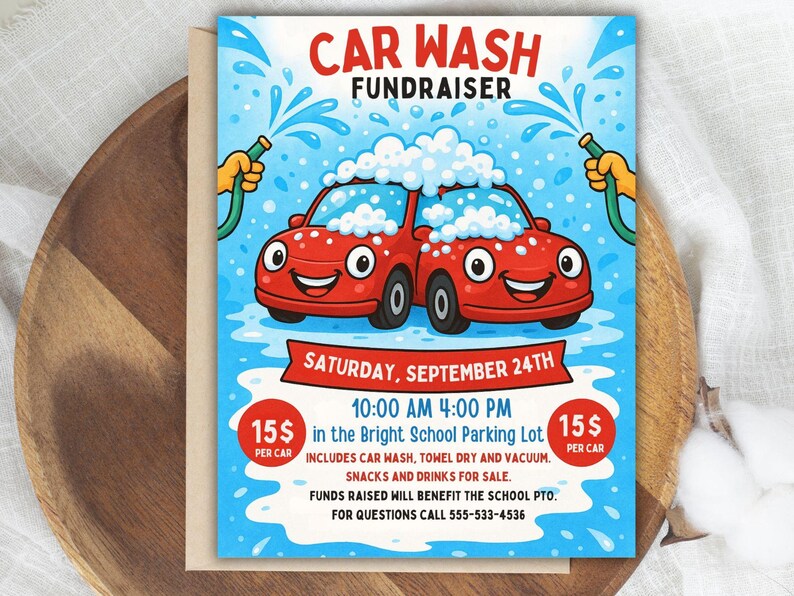 Editable Car Wash Fundraiser Flyer Template - School PTO PTA Car Wash ...