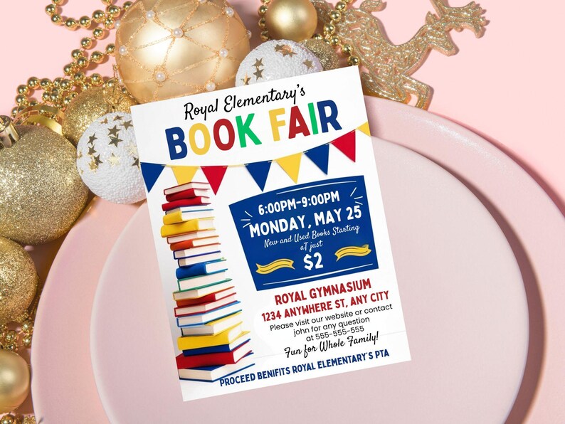 Editable Book Fair Flyer Template, School Reading Fundraiser Event ...