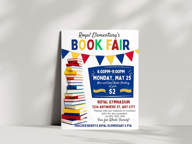 Editable Book Fair Flyer Template, School Reading Fundraiser Event ...