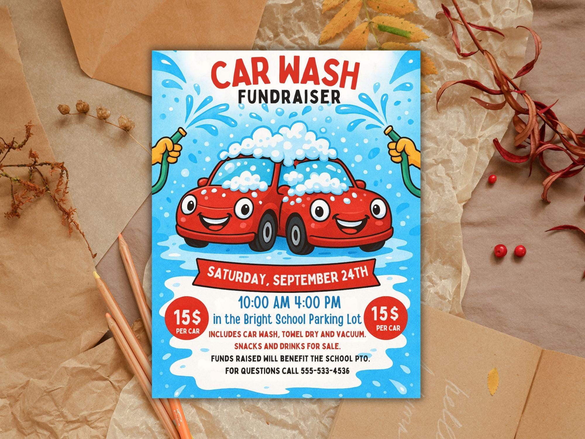 Editable Car Wash Fundraiser Flyer Template - School PTO PTA Car Wash ...