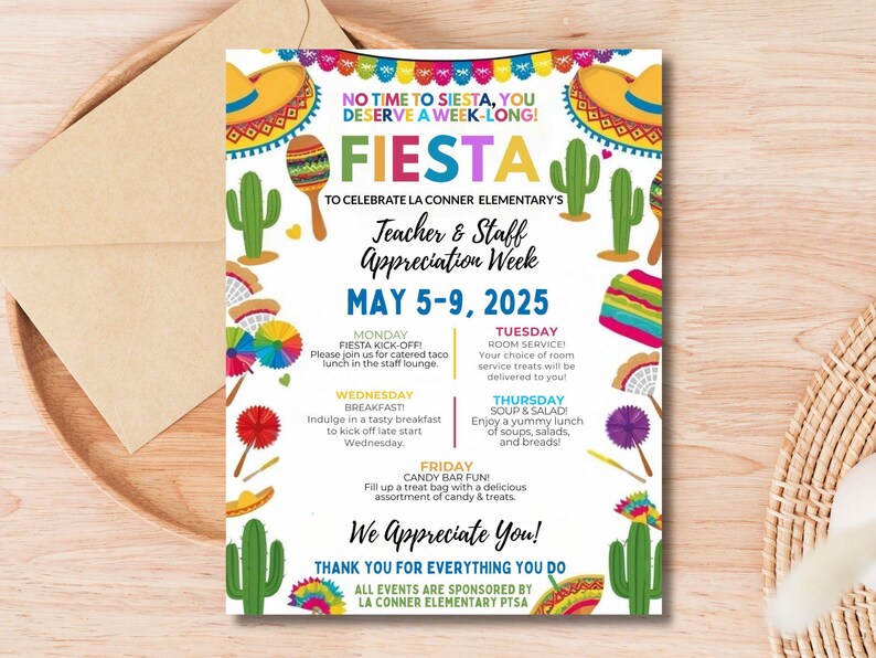 Editable Mexican Fiesta Theme Teacher & Staff Appreciation Theme Cinco ...