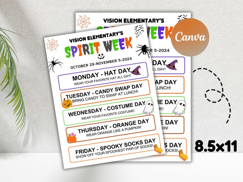Editable Fall Spirit Week Flyer Template, School Spirit Schedule, Canva ...