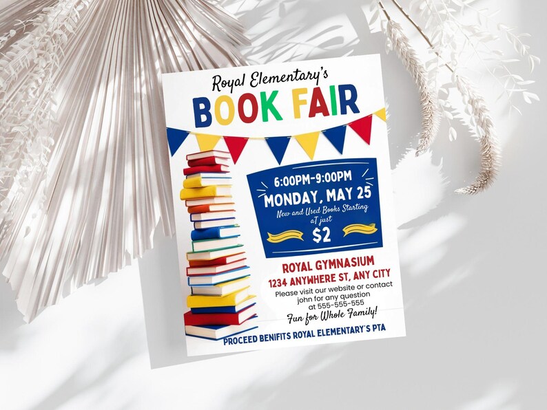 Editable Book Fair Flyer Template, School Reading Fundraiser Event ...