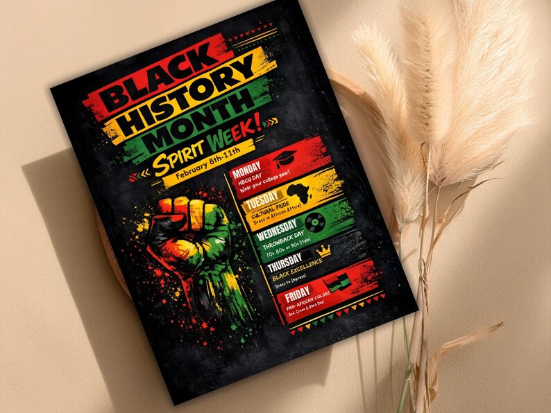 Black History Month Spirit Week Flyer | School February Dress up Days ...