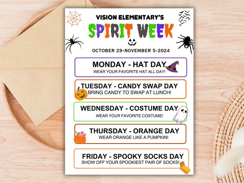 Editable Fall Spirit Week Flyer Template, School Spirit Schedule, Canva ...