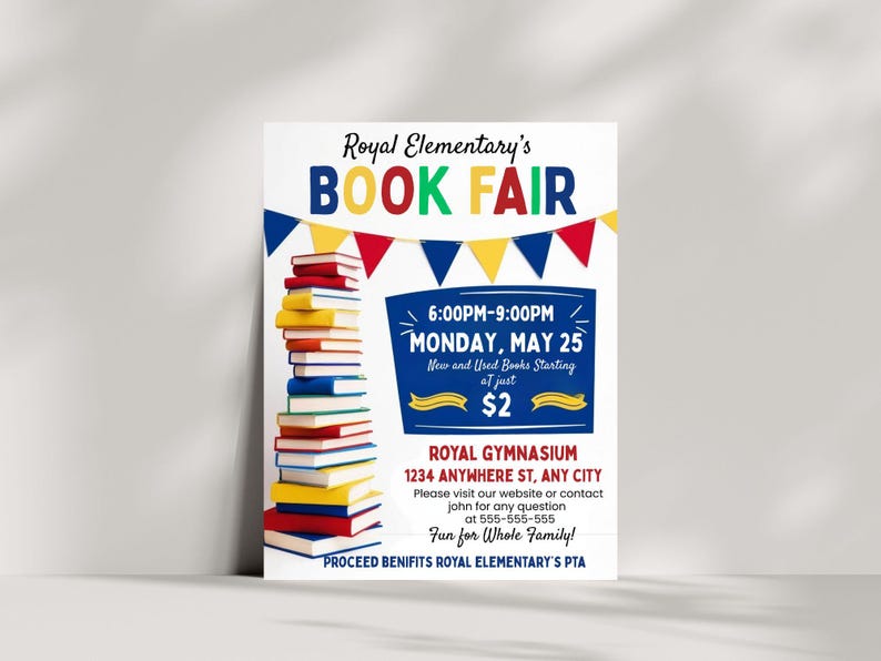 Editable Book Fair Flyer Template, School Reading Fundraiser Event ...