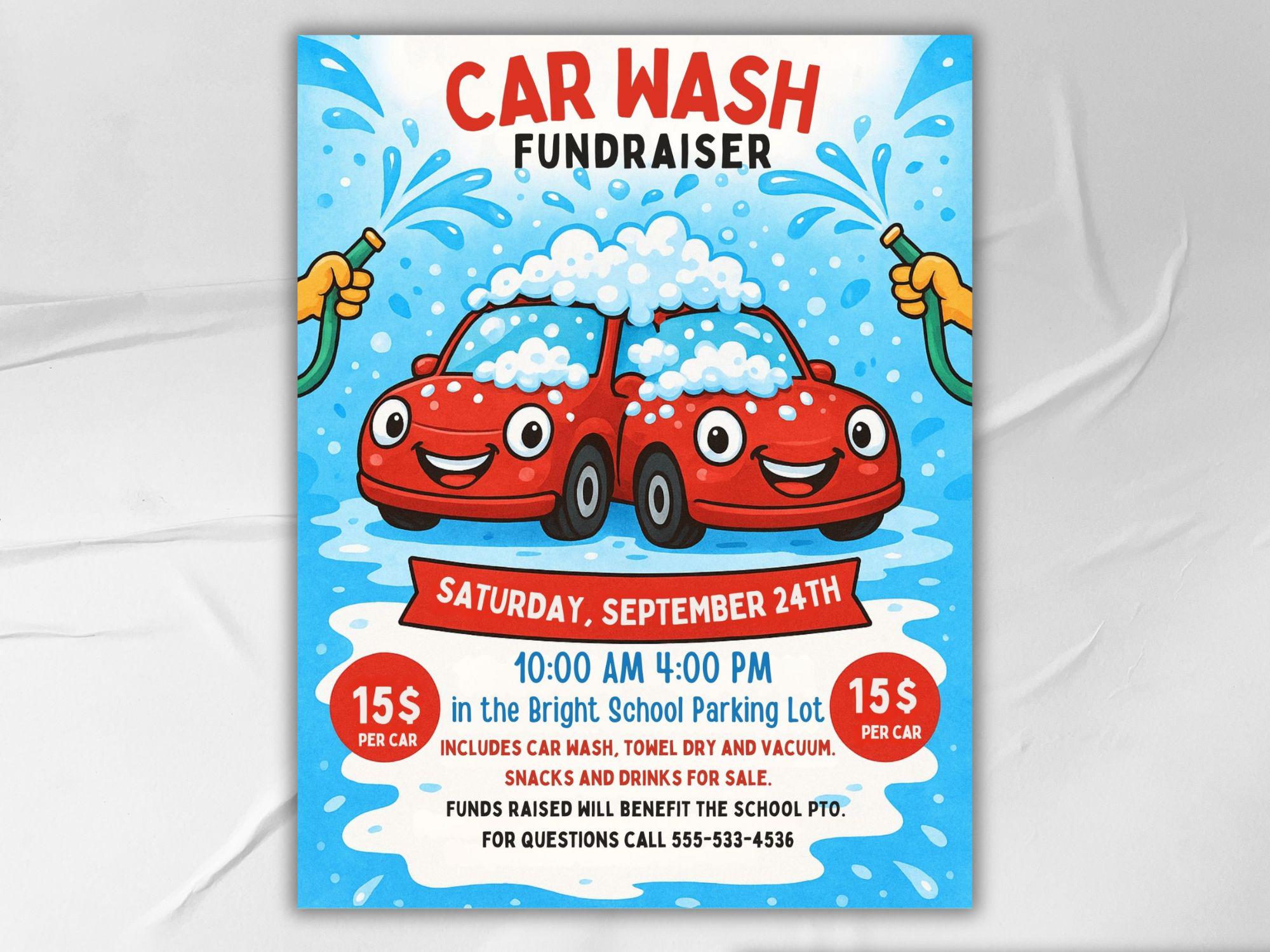 Editable Car Wash Fundraiser Flyer Template - School PTO PTA Car Wash ...