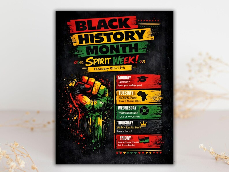 Black History Month Spirit Week Flyer | School February Dress up Days ...