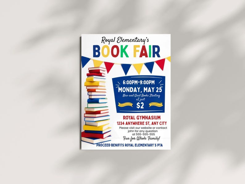 Editable Book Fair Flyer Template, School Reading Fundraiser Event ...