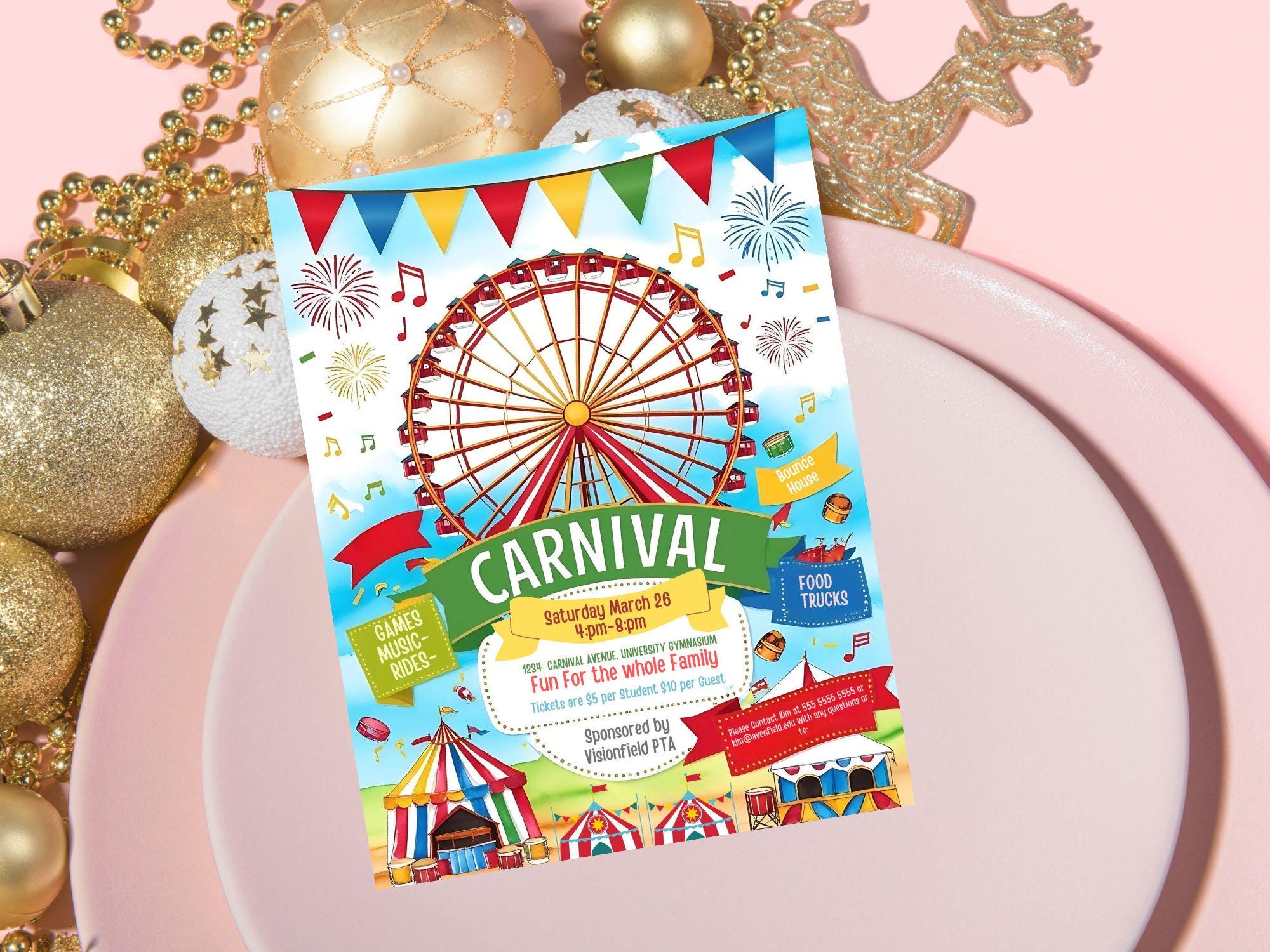 Editable Spring Carnival Flyer Canva Template, Circus Party Invite ...
