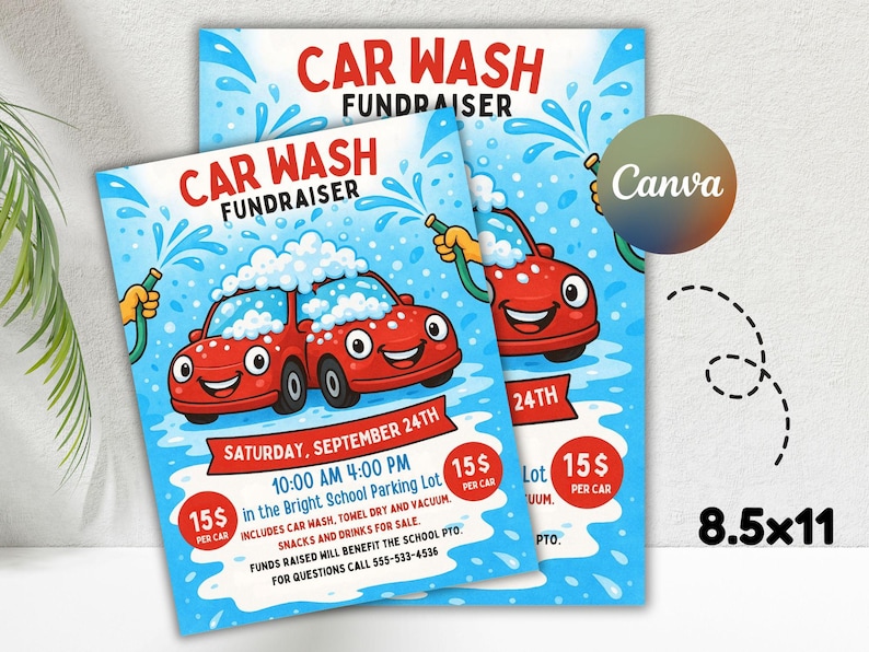 Editable Car Wash Fundraiser Flyer Template - School PTO PTA Car Wash ...