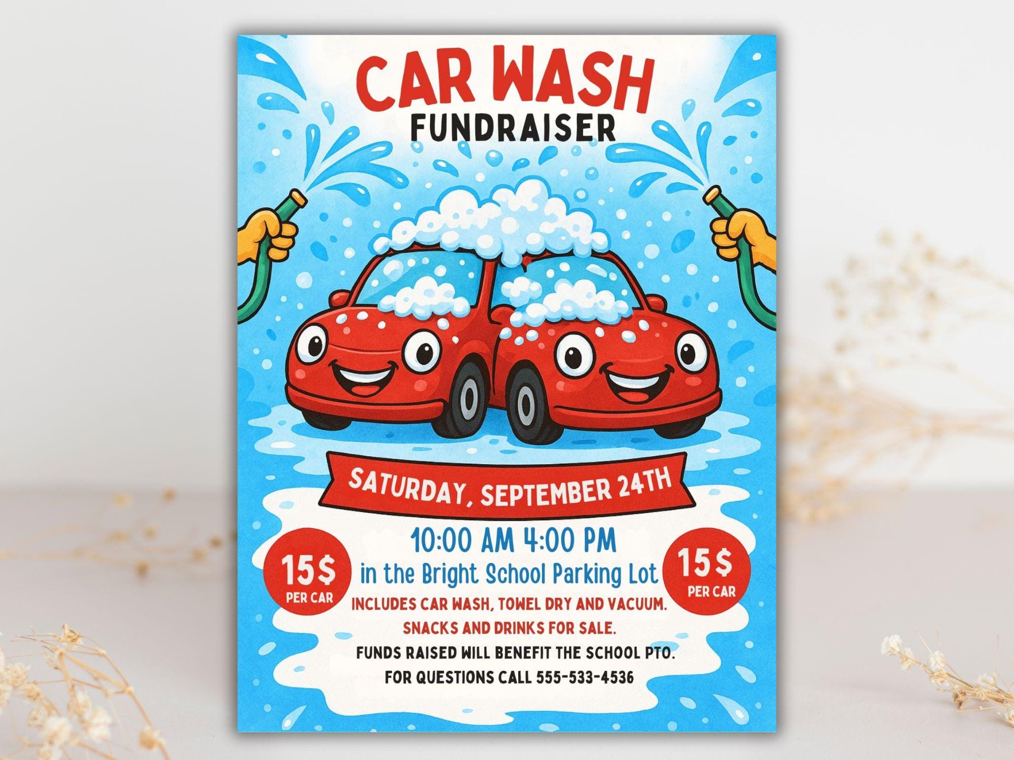 Editable Car Wash Fundraiser Flyer Template - School PTO PTA Car Wash ...