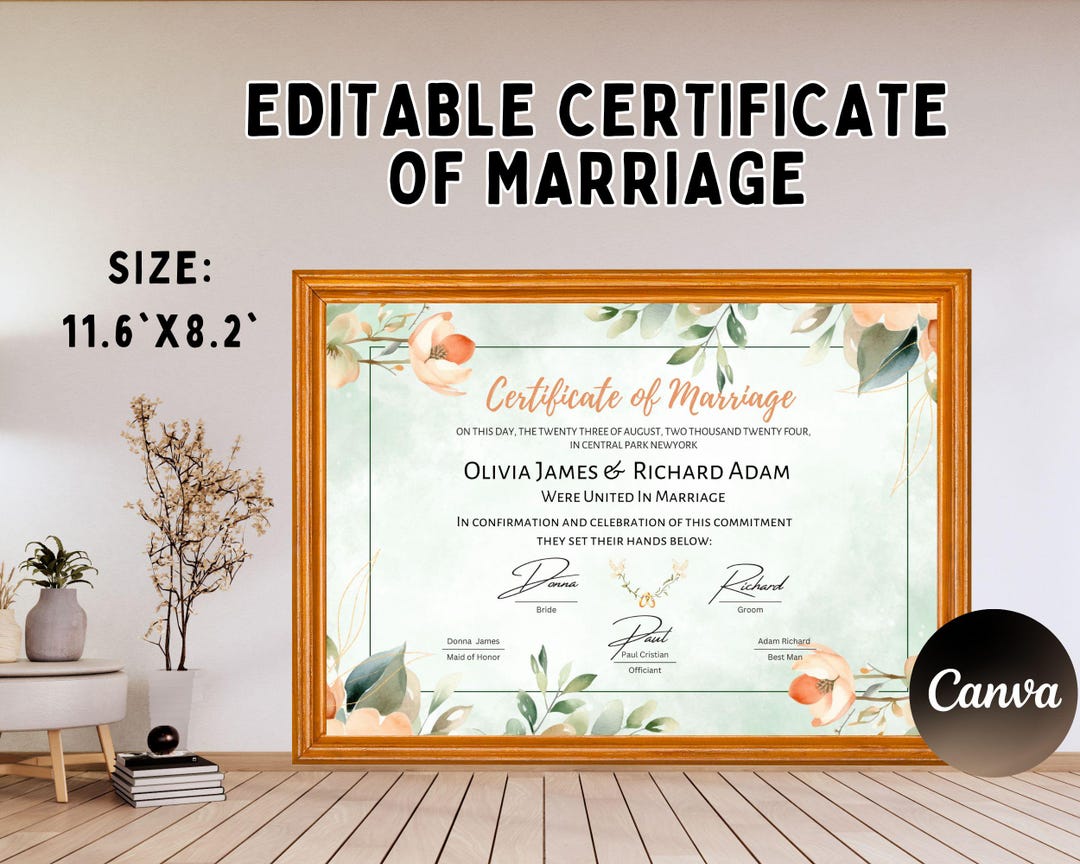 Printable Modern Marriage Certificate, Editable Marriage Certificate ...