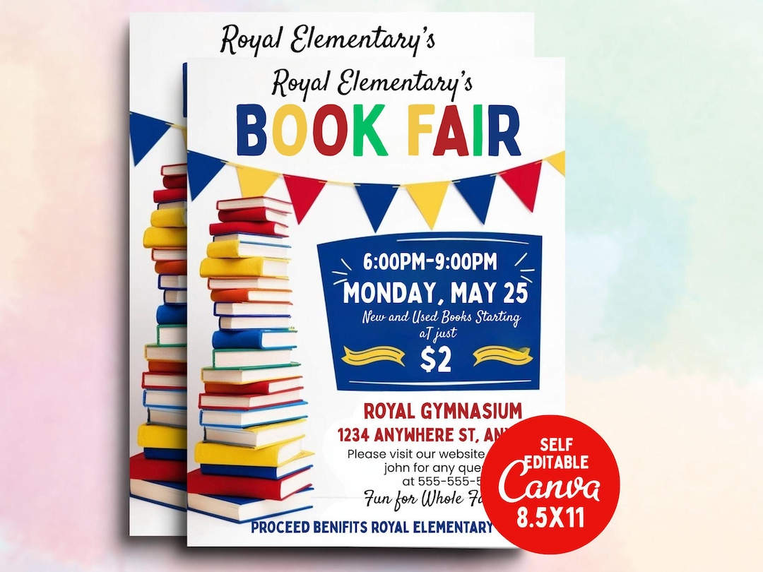 Editable Book Fair Flyer Template, School Reading Fundraiser Event ...