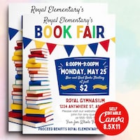 Book Fair Editable Flyer, School PTO/PTA Fundraiser Invitation, Book ...