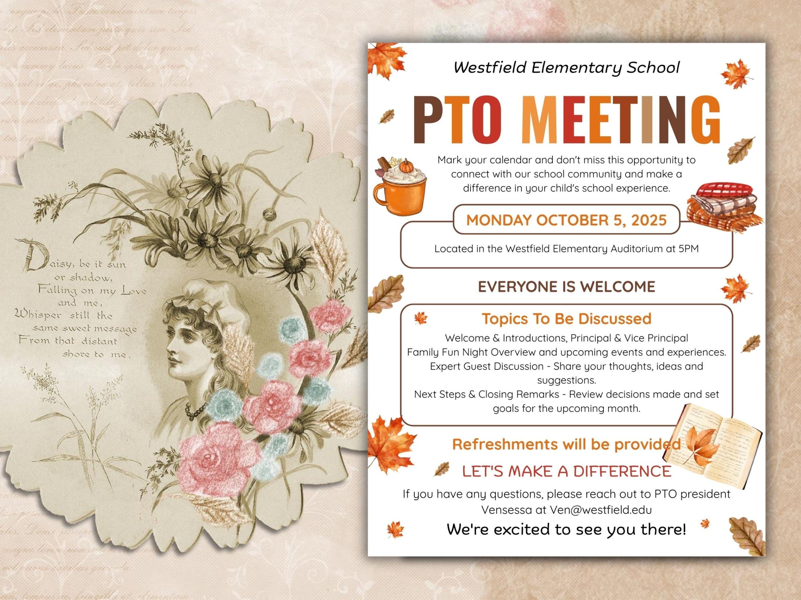 Fall PTA Meeting Flyer Printable PTO Fall Meeting Flyer Editable ...