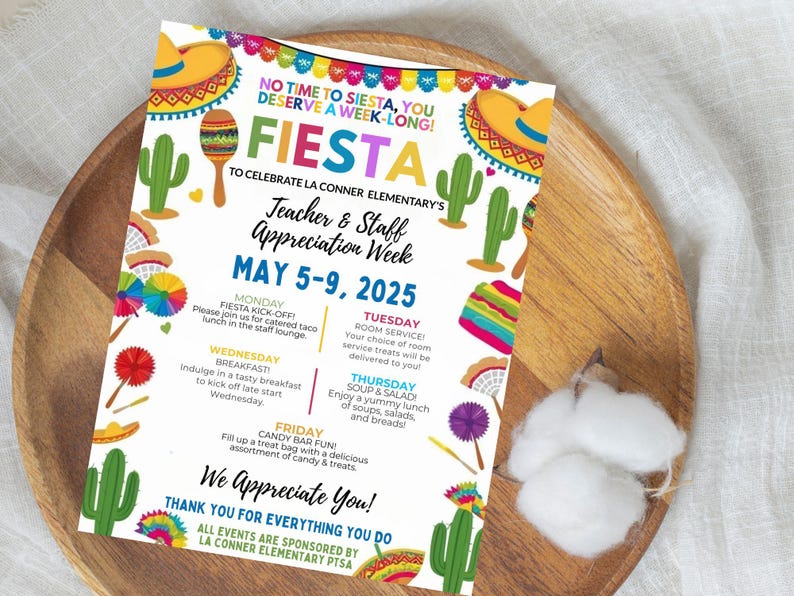 Editable Mexican Fiesta Theme Teacher & Staff Appreciation Theme Cinco ...