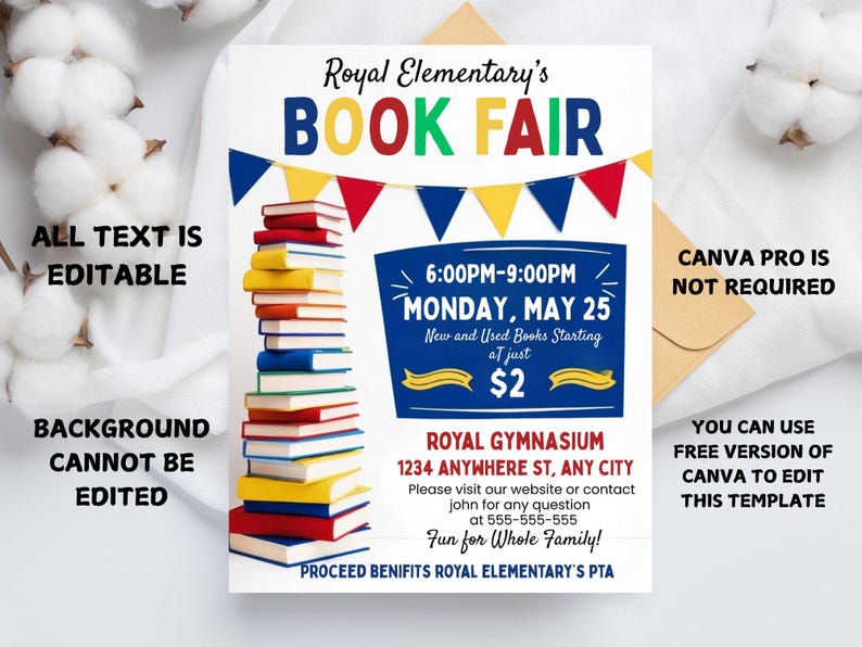 Editable Book Fair Flyer Template, School Reading Fundraiser Event ...