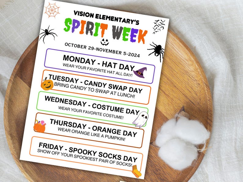 Editable Fall Spirit Week Flyer Template, School Spirit Schedule, Canva ...