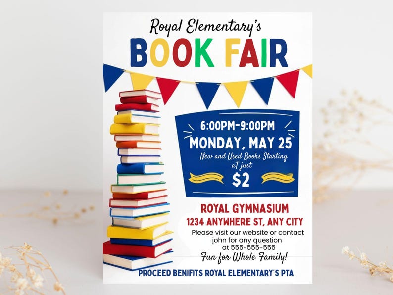 Editable Book Fair Flyer Template, School Reading Fundraiser Event ...