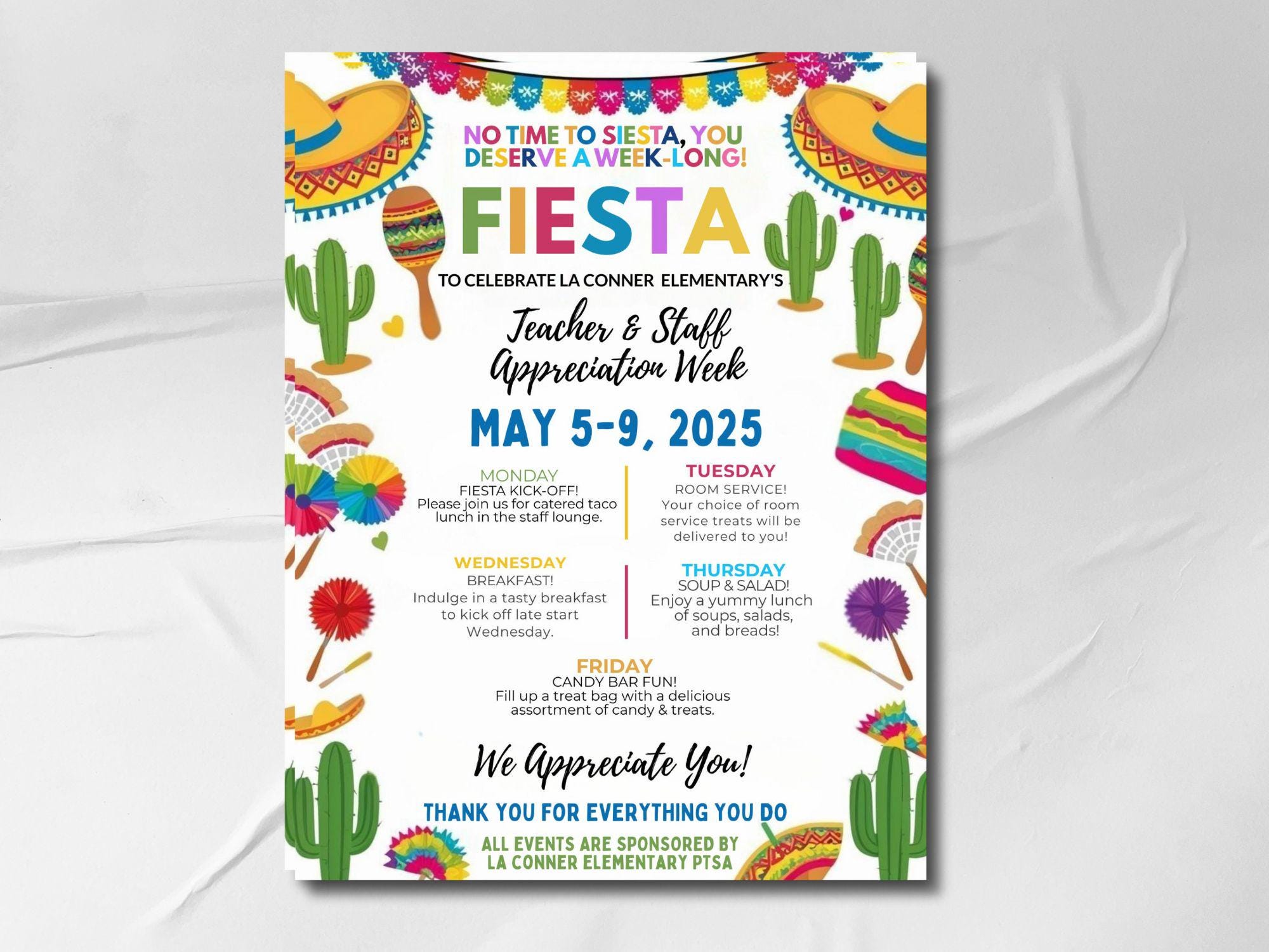 Editable Mexican Fiesta Theme Teacher & Staff Appreciation Theme Cinco ...