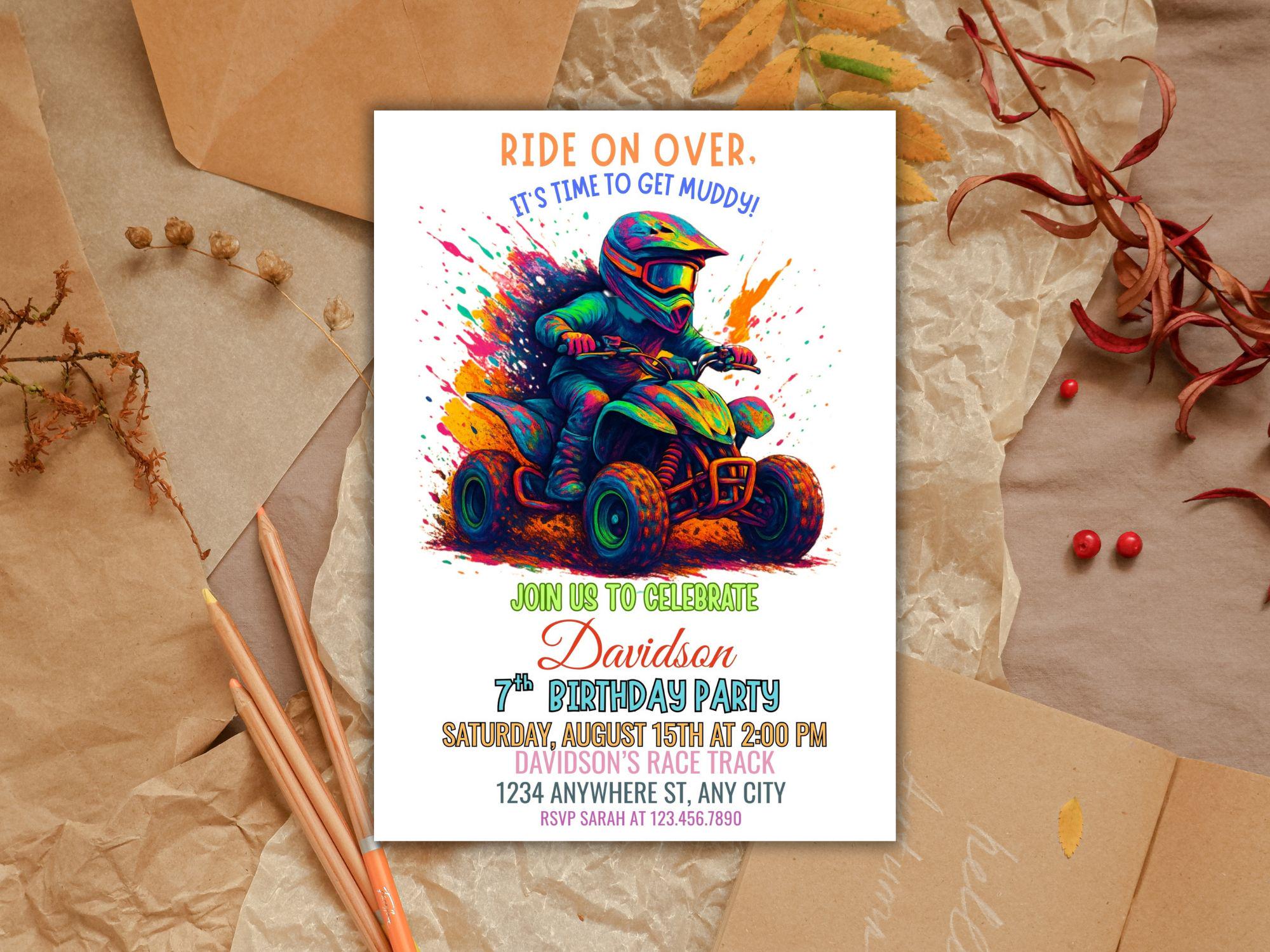 Editable ATV Quad Bike Birthday Party Digital Template Off-road ...