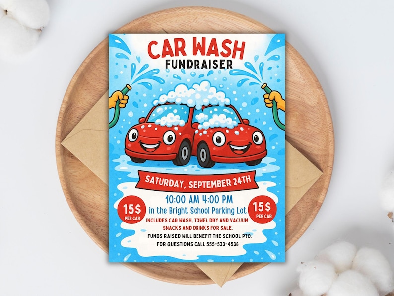 Editable Car Wash Fundraiser Flyer Template - School PTO PTA Car Wash ...