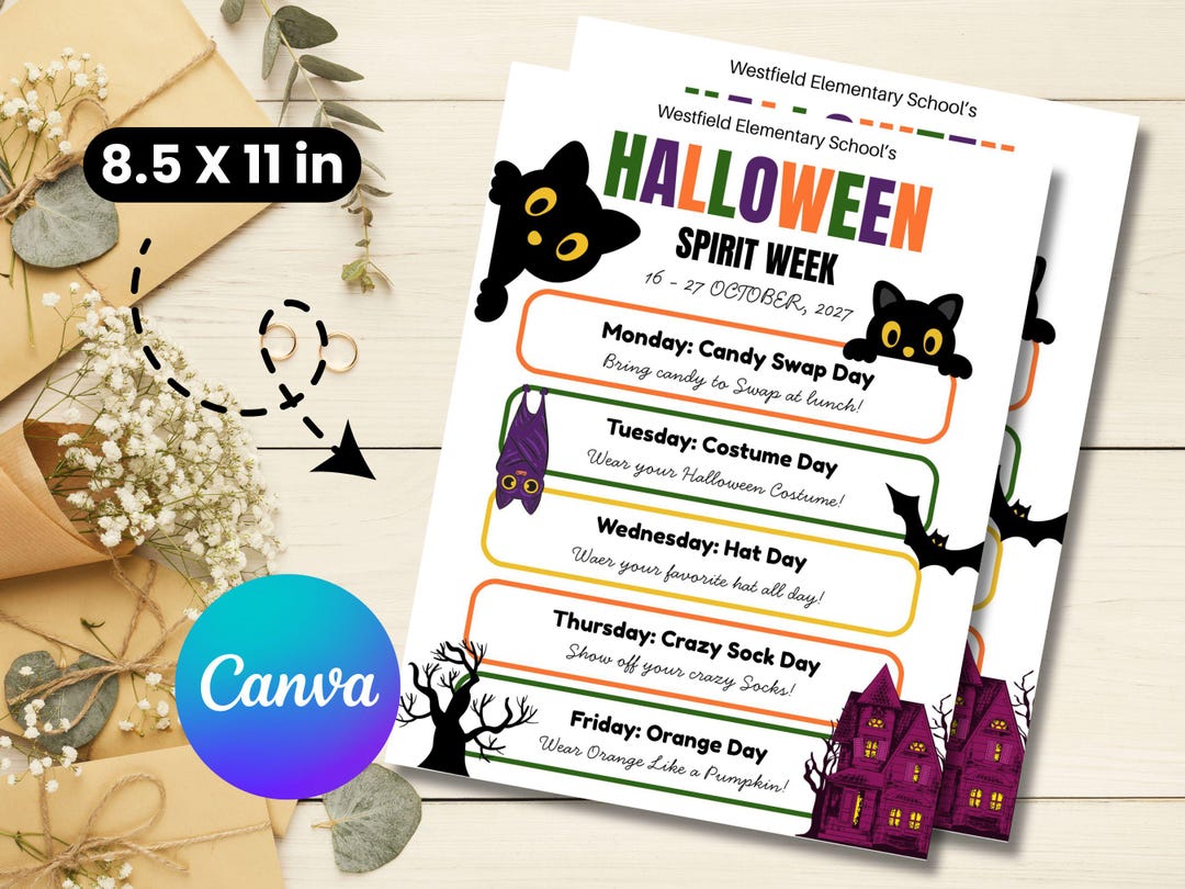 Editable Halloween Spirit Week Flyer Canva Template, School Spirit ...