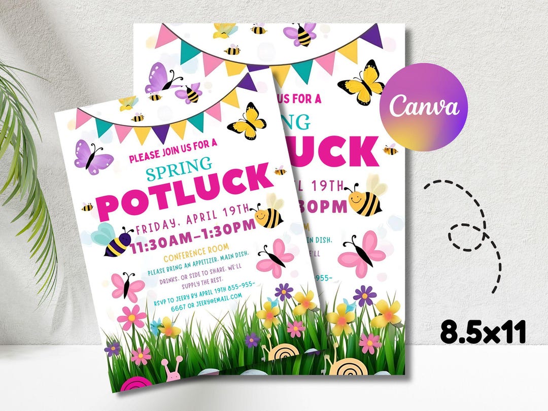 Editable Spring Potluck Invitation, Printable Luncheon Party Flyer ...