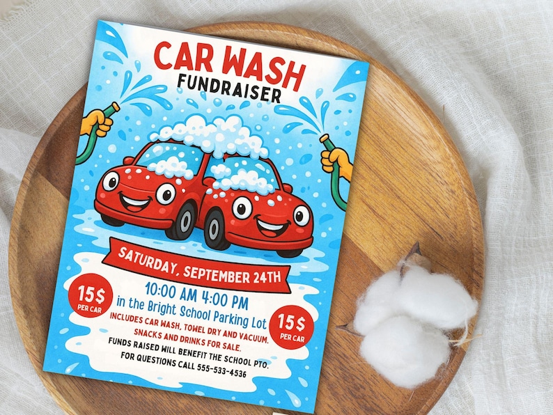 Editable Car Wash Fundraiser Flyer Template - School PTO PTA Car Wash ...