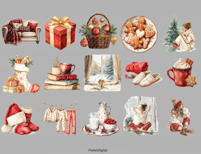 Watercolor Christmas Morning Clipart Set: Cozy Christmas PNG (digital ...