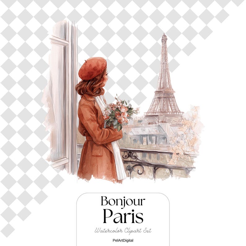 Watercolor Paris Clipart Set: Eiffel Tower, French Girl (digital ...
