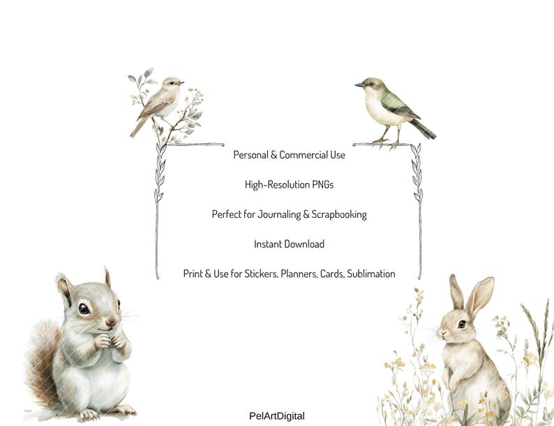 Watercolor Forest Animals Clipart Set: Landscape PNG, Scrapbooking ...