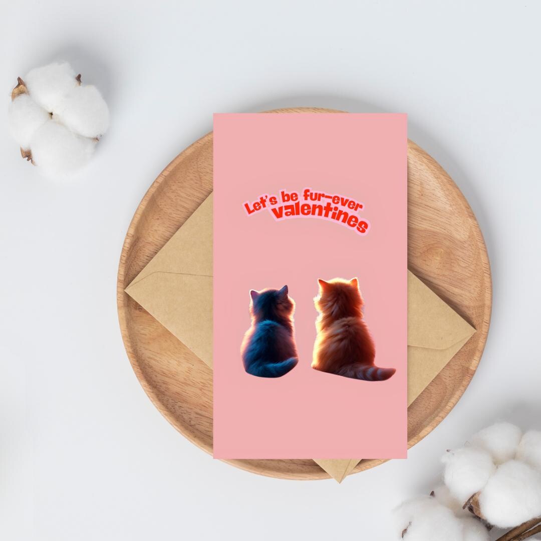 Printable Cute Cats Valentine's Day Card, 2 Version Printable Valentine ...