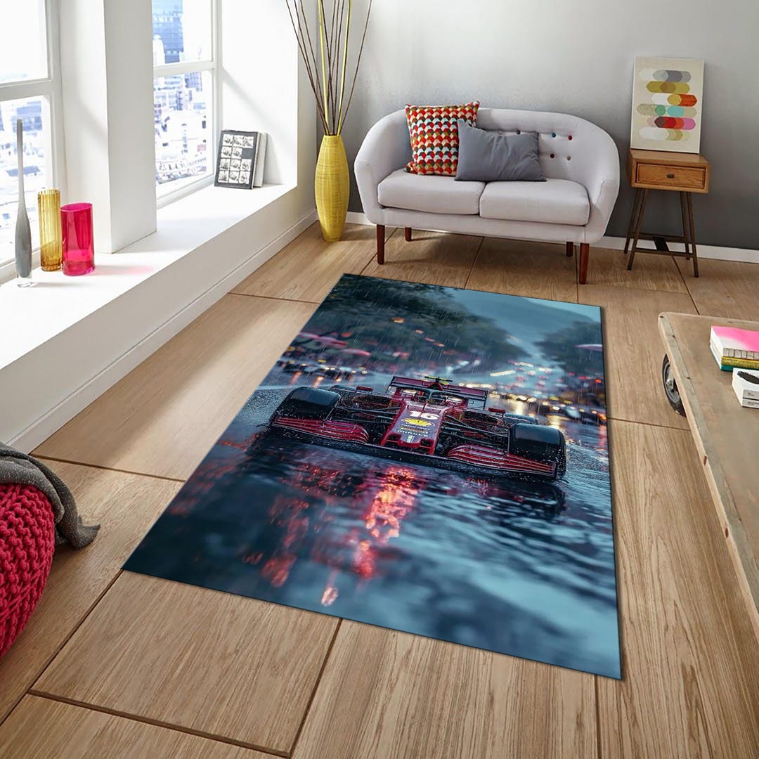 Ferrari Rug, Motorsport Grand Prix Decor, Washable Runner, Sports Car ...