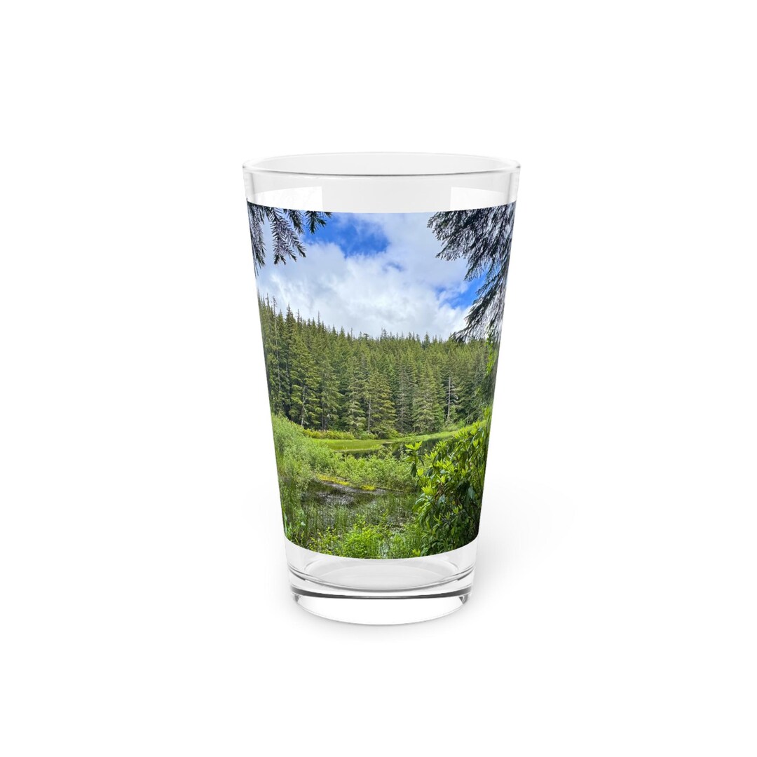 16oz Pint Glass - BPA Free - Pine Trees in A Clearing Forest Landscape ...