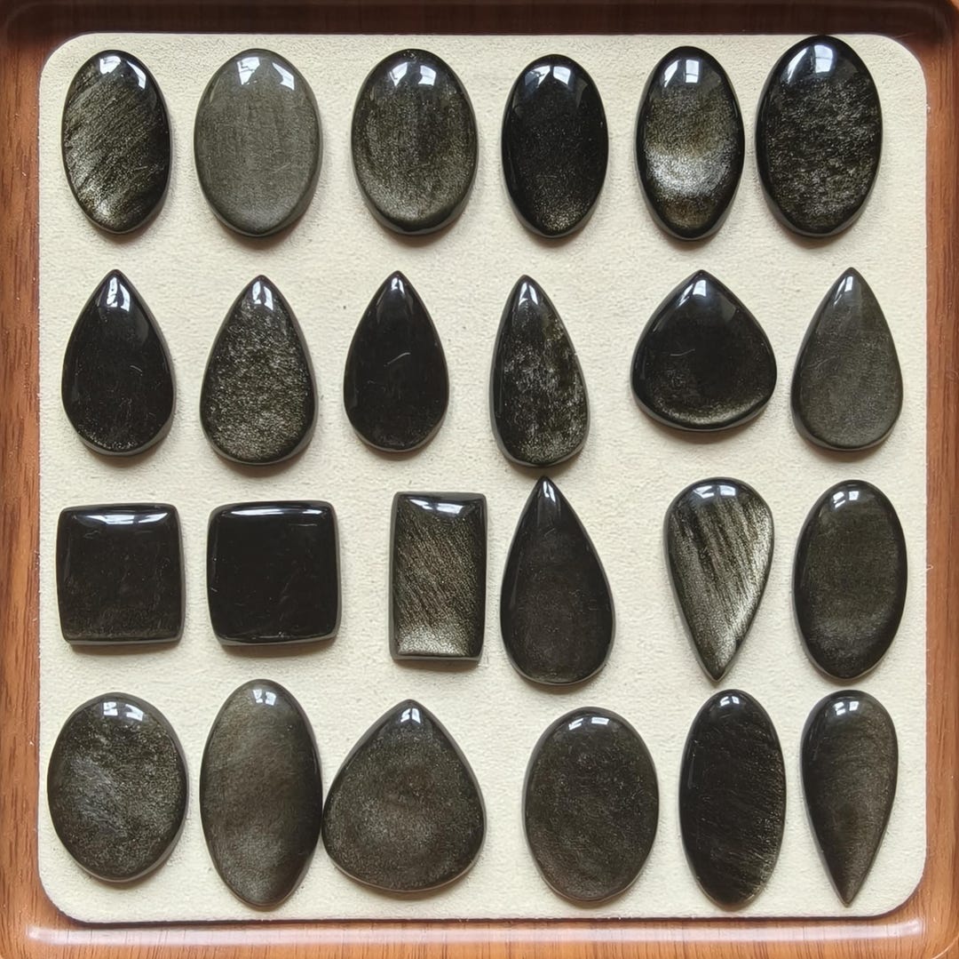 Cabochon en obsidienne dorée, ovale, en forme de larme, rectangle ...