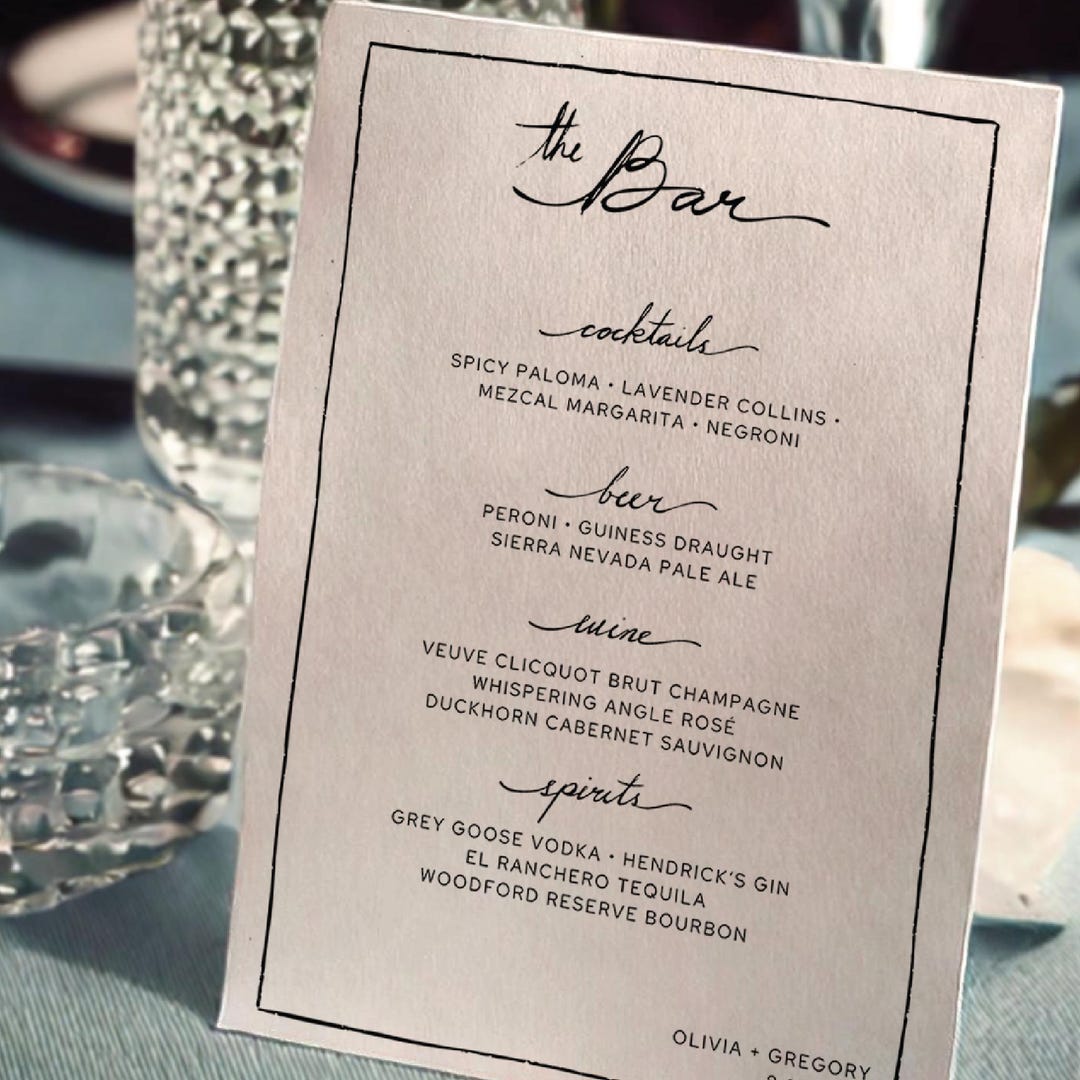 Wedding Bar Menu Template: Signature Drink Sign (digital Download) - Etsy