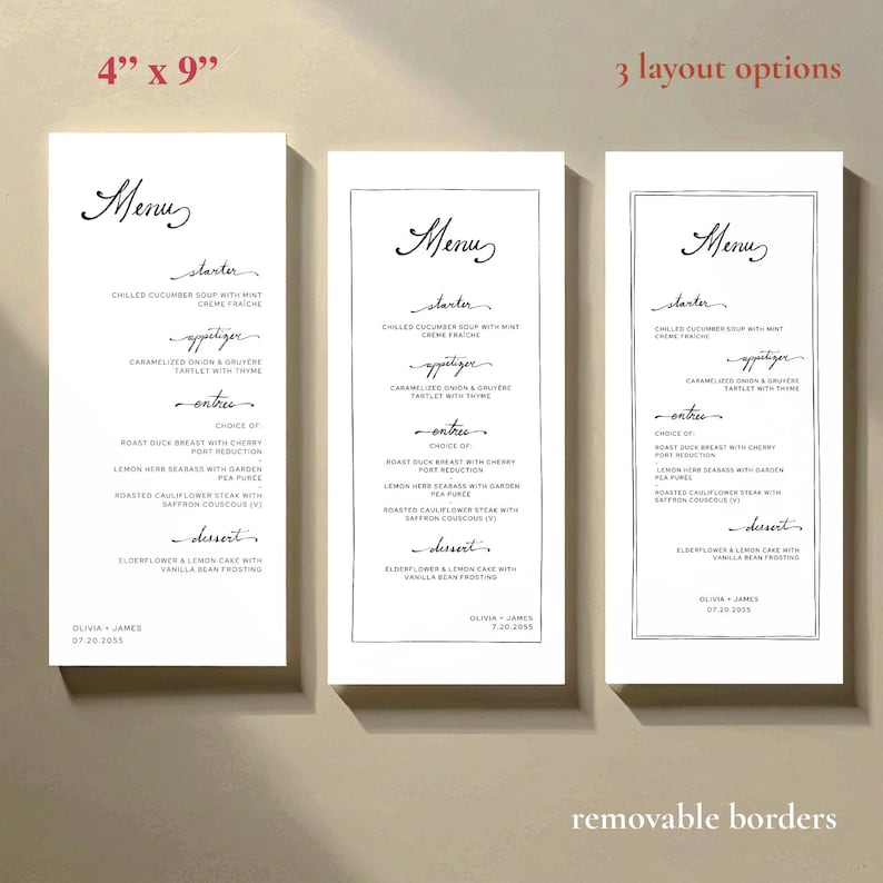 WEDDING MENU TEMPLATE Handwritten Editable & Printable Menu for Events ...