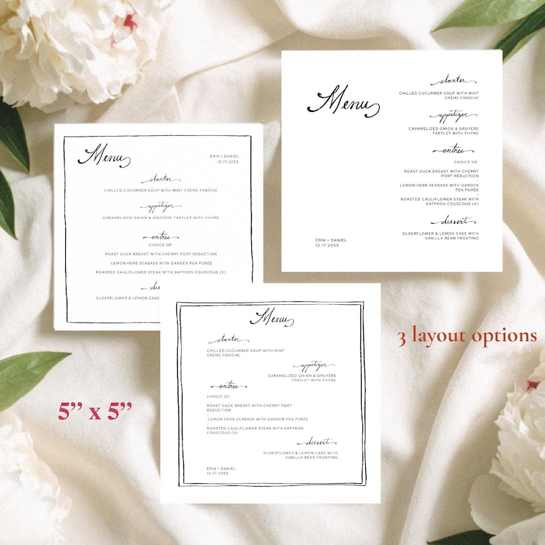 WEDDING MENU TEMPLATE Handwritten Editable & Printable Menu for Events ...