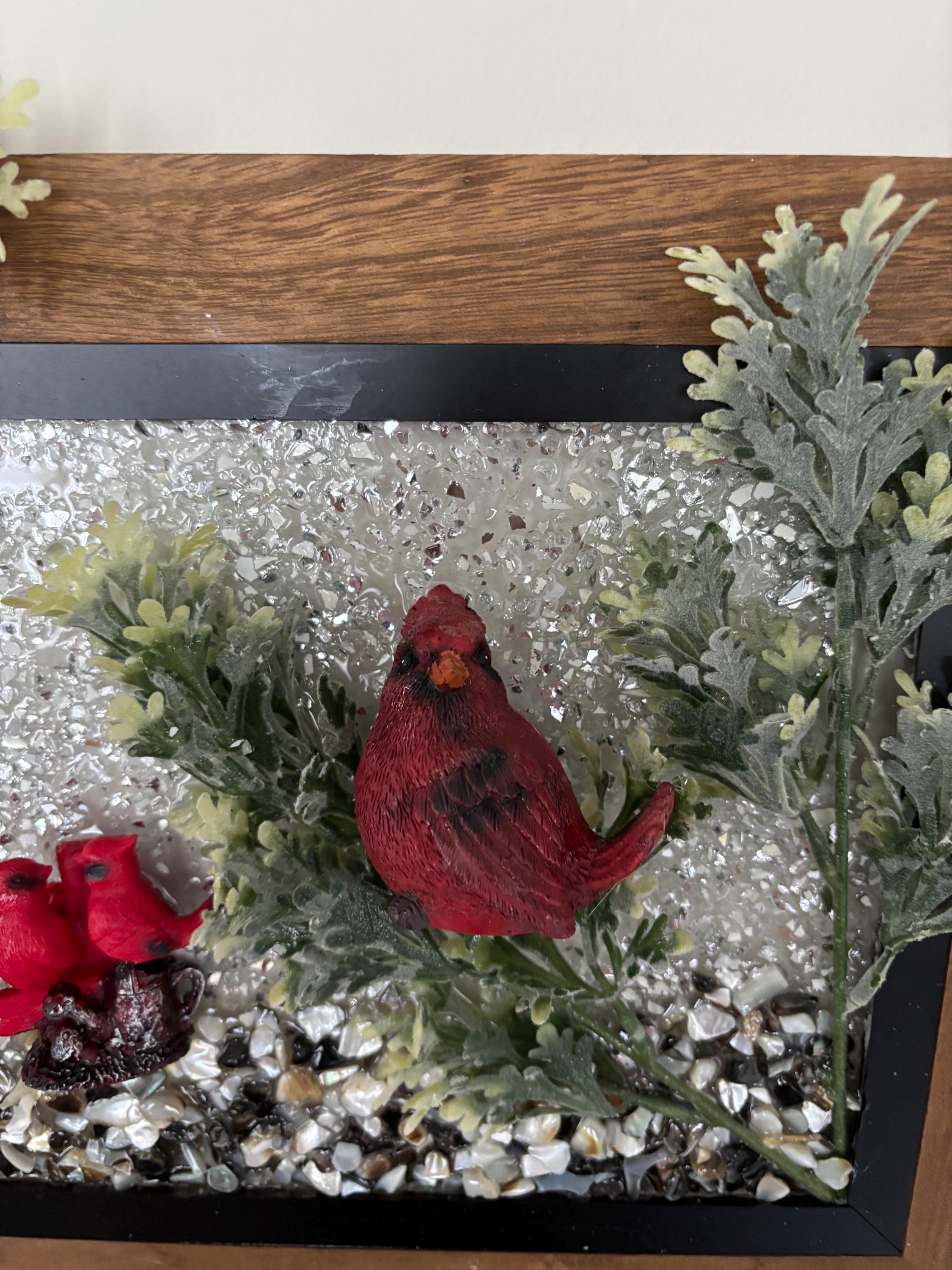 Red Cardinal Wall Art: Crushed Glass and Mother of Pearl Epoxy Resin ...